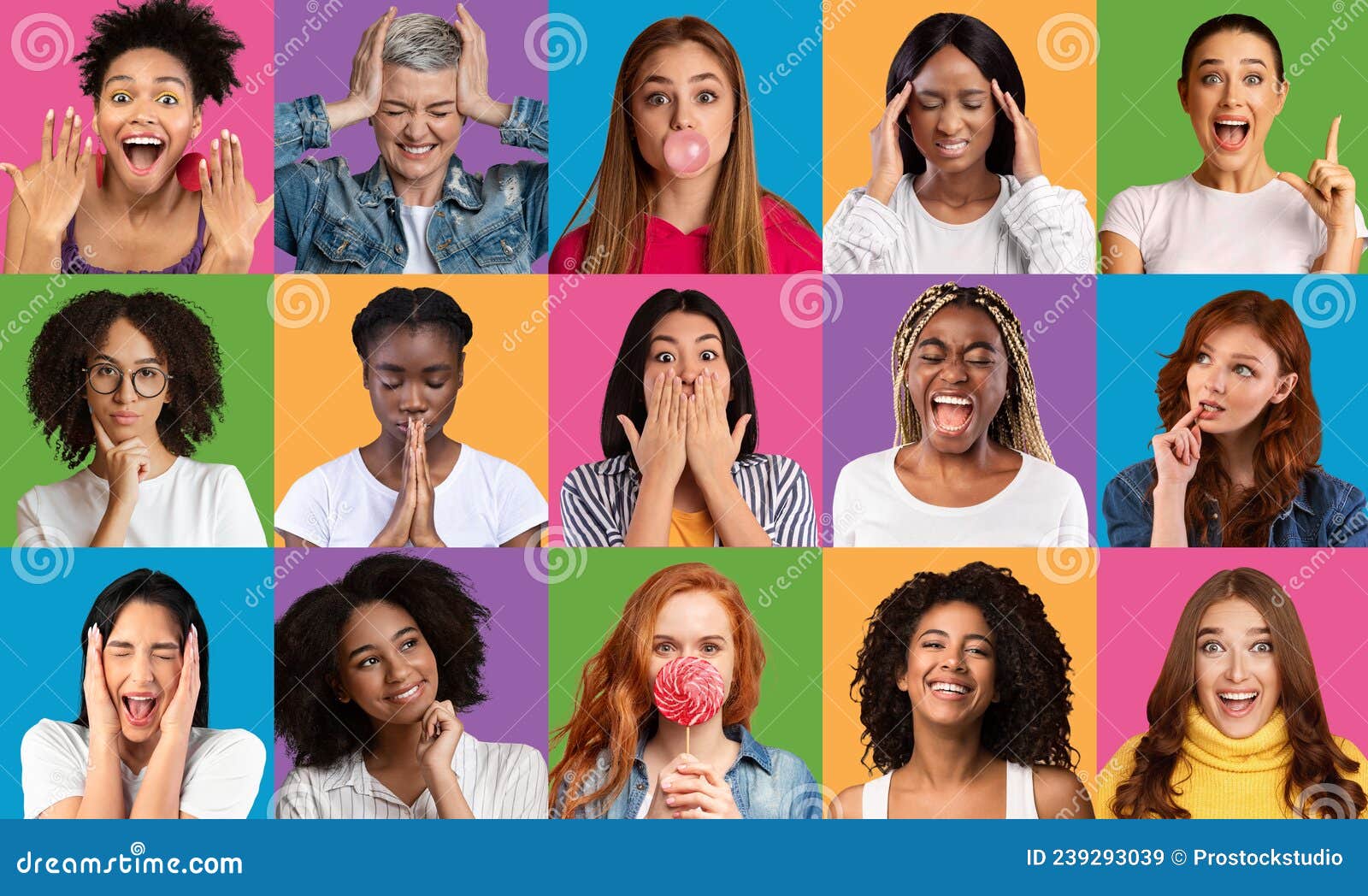 Collage Set of Diverse Ladies Expressing Different Emotions Stock Image ...