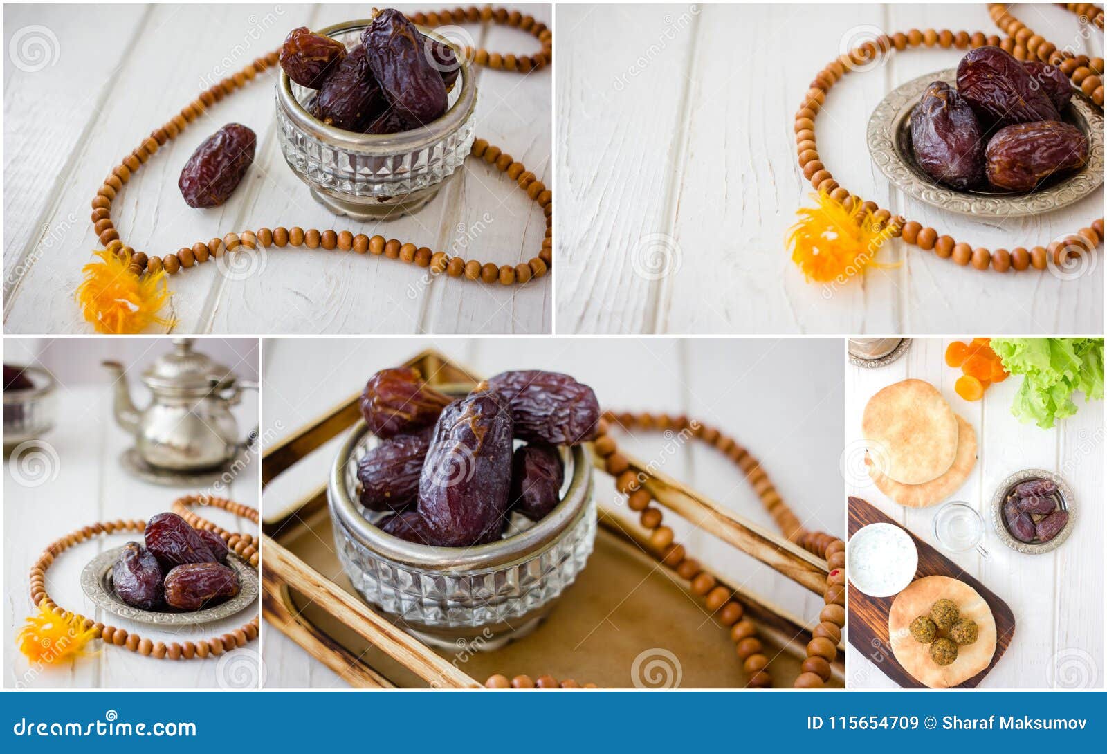 Collage Set of Ramadan Fruit - Dates for Iftar Opening. Stock Image ...