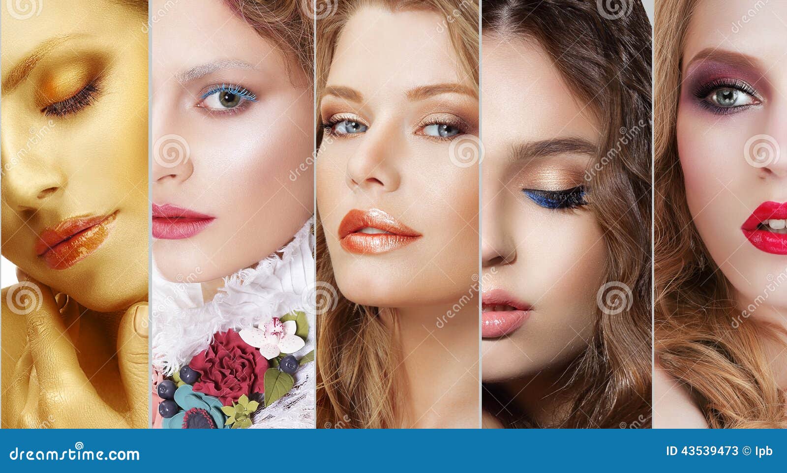 Collage. Set of Women S Faces with Various Colorful Makeup Stock Image ...