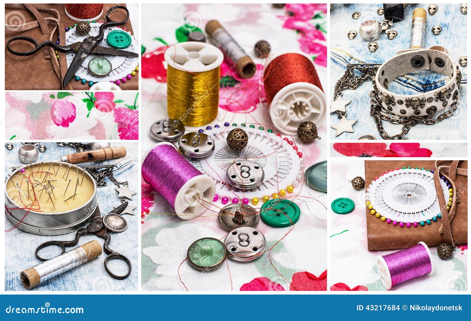 Collage with Sewing Accessories Stock Photo - Image of collage ...