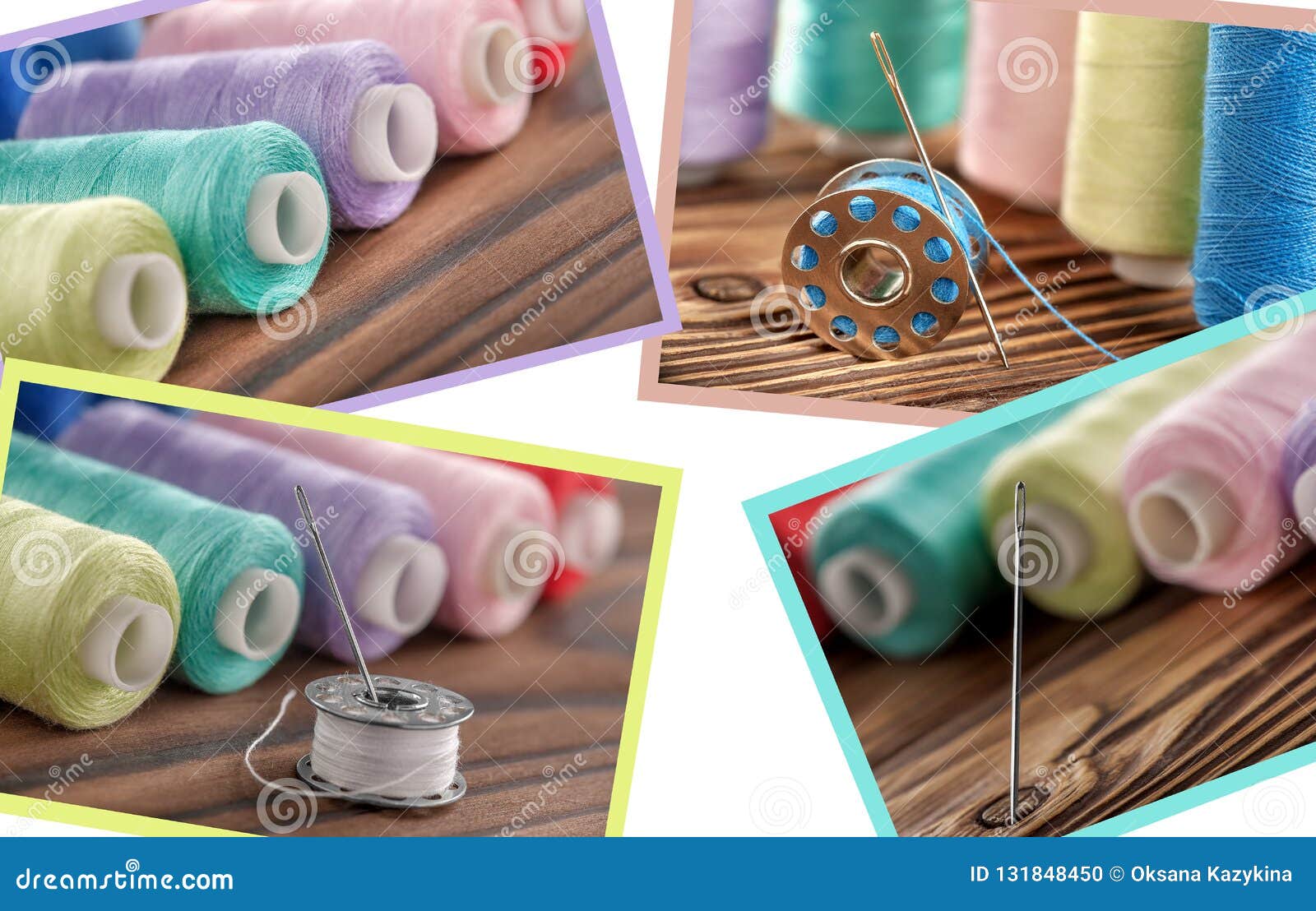 Collage of Sewing Needles and Colored Sewing Thread Stock Photo - Image ...