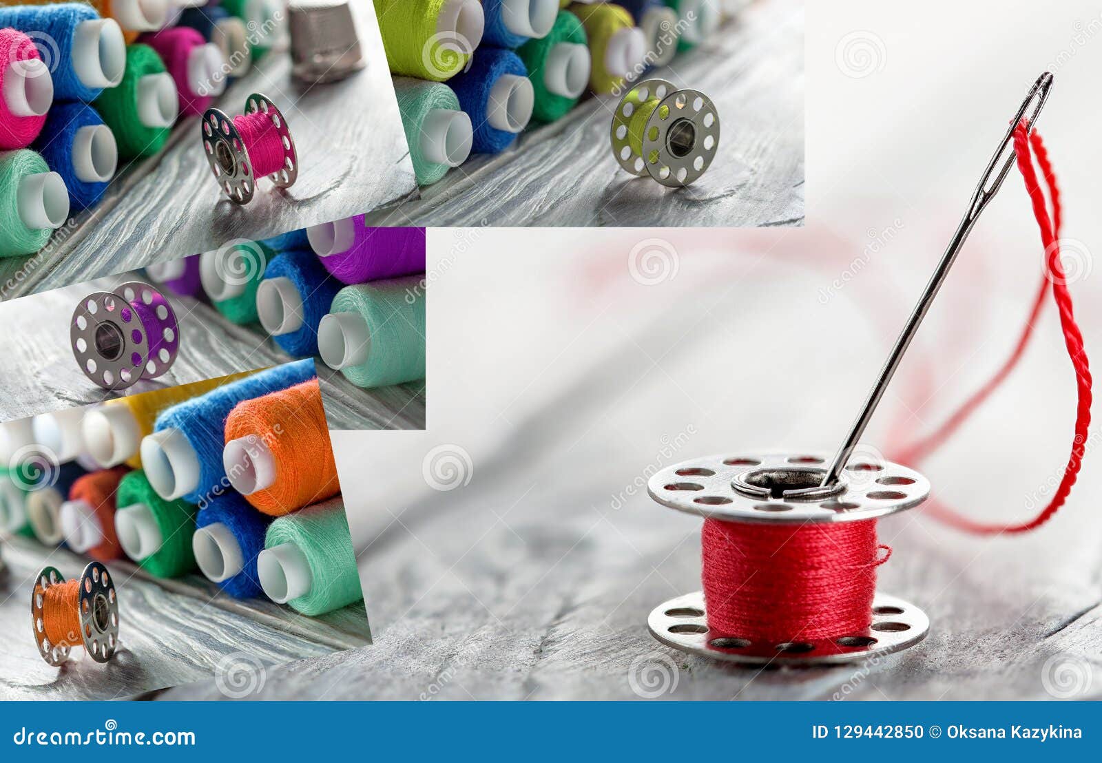 Collage of Sewing Threads and Sewing Needles Stock Photo - Image of ...