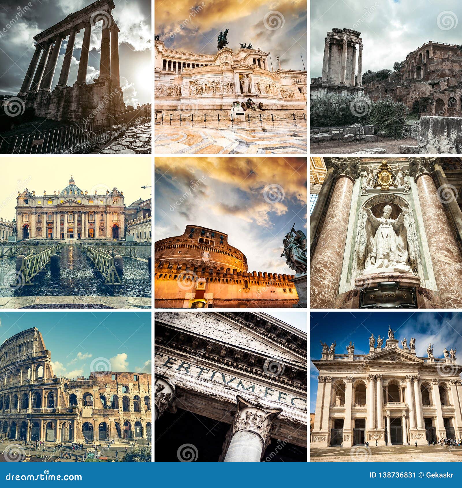 Collage of sights of Rome stock image. Image of attraction - 138736831