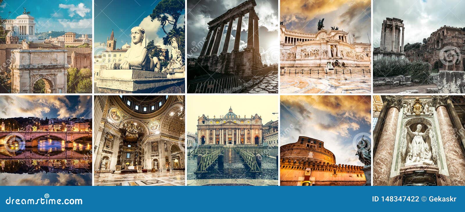 Collage of sights of Rome stock photo. Image of monument - 148347422