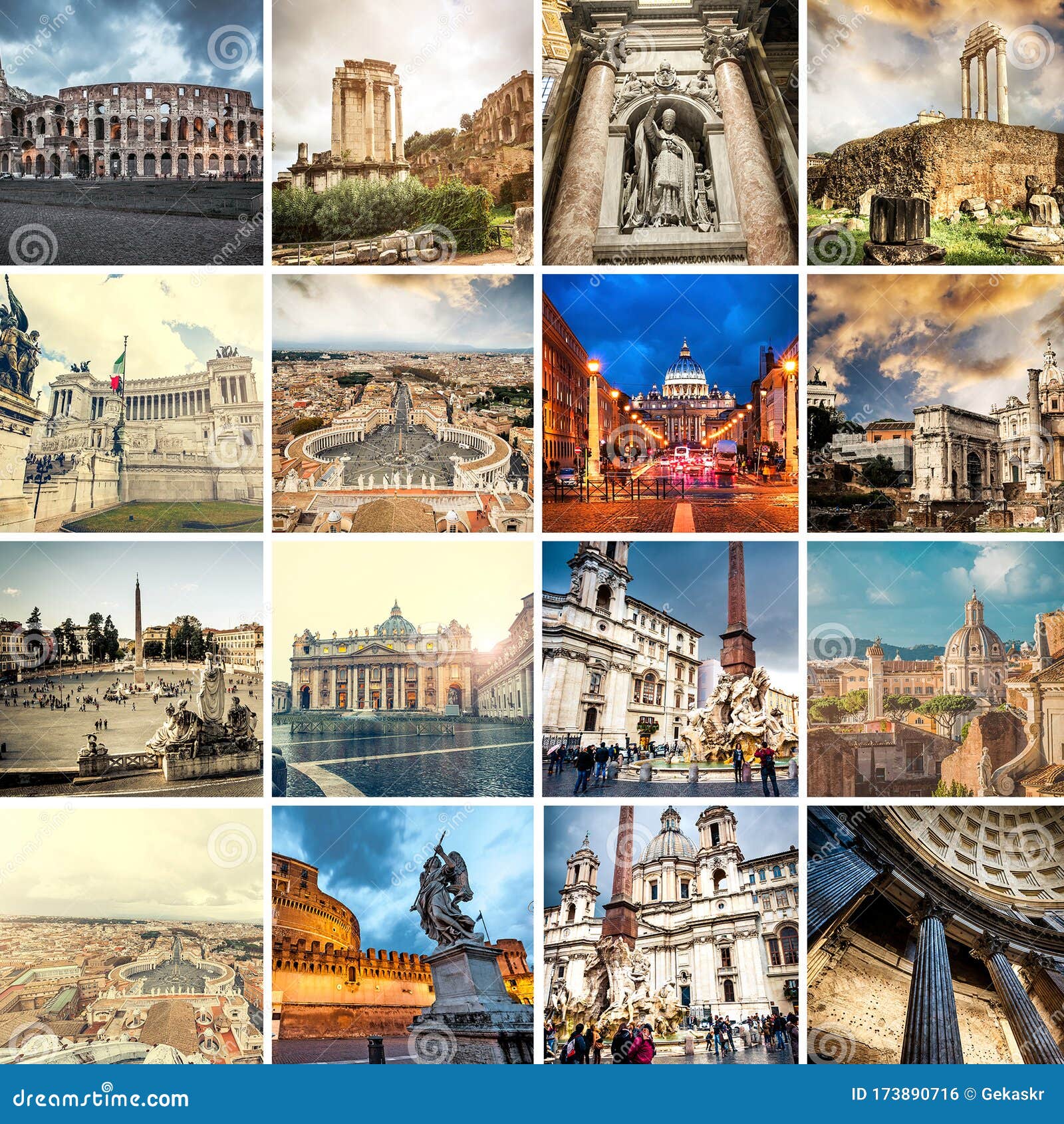 Collage of sights of Rome stock photo. Image of landscape - 173890716