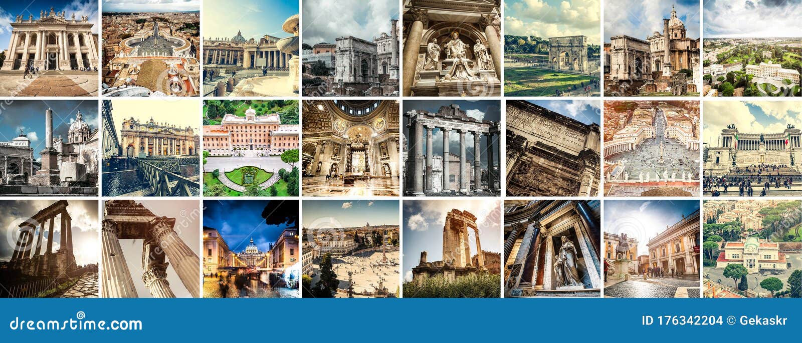 Collage of sights of Rome stock photo. Image of culture - 176342204