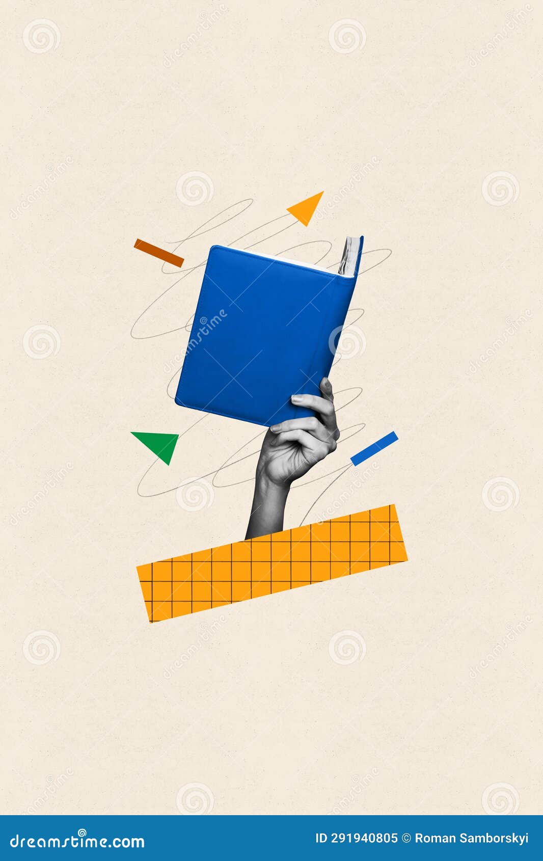 Collage Sketch Painted Picture of Human Arm Hold Book Encyclopedia ...