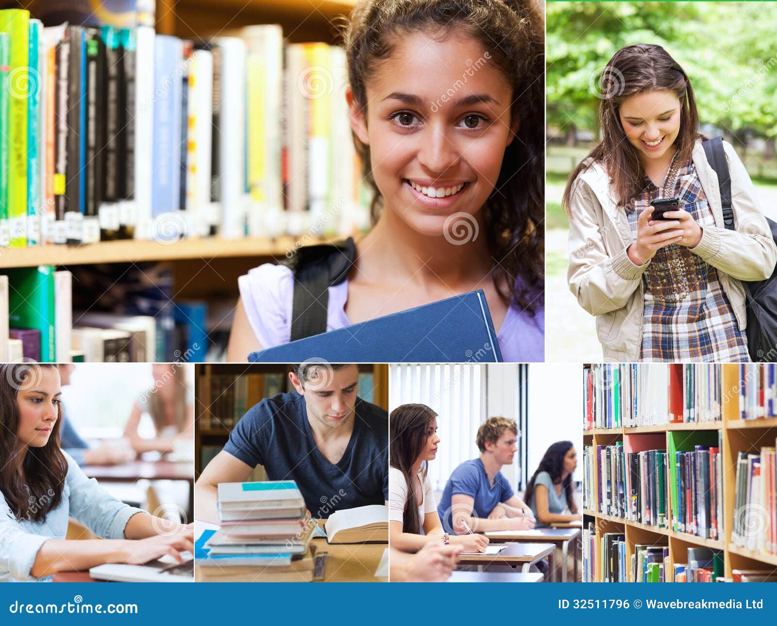 Collage of Smiling Students Stock Photo - Image of studying, writing ...