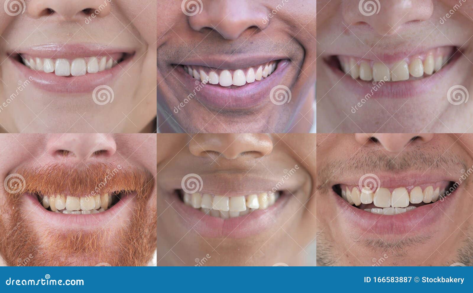 The Collage of Smiling Young People, Lips and Teeth Close Up Stock ...