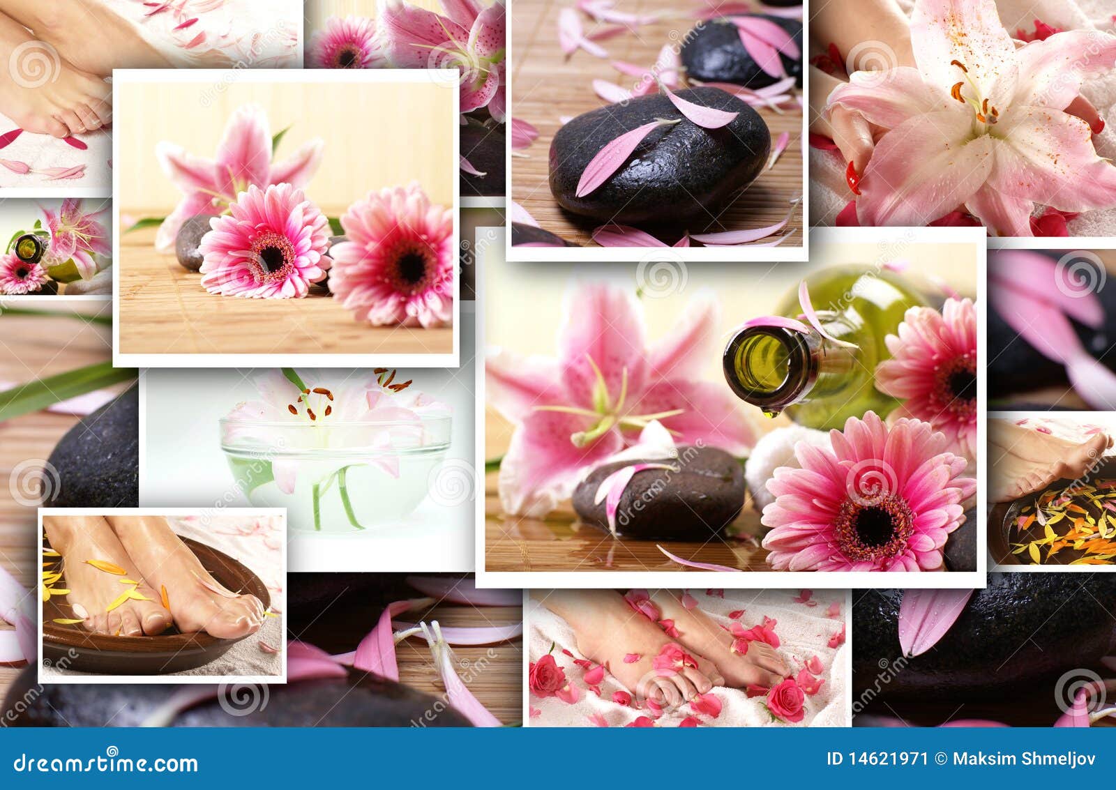 A Collage of Spa Images with Stones and Petals Stock Image - Image of ...