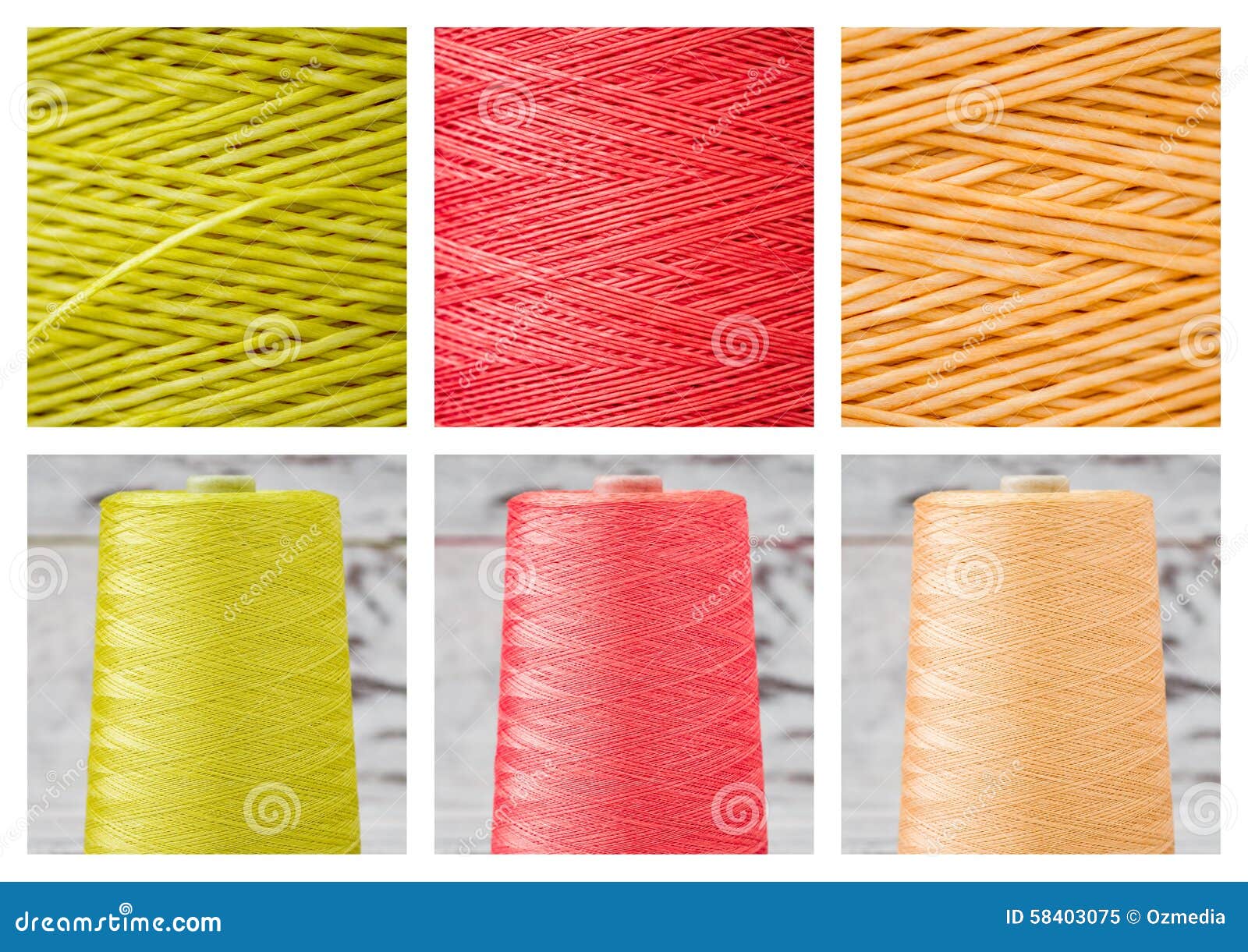 Collage from Spools and Close Ups of Synthetic Colorful Threads Stock ...