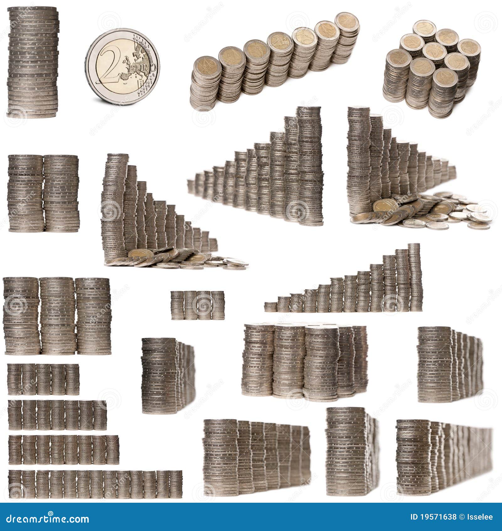 Collage Of Stacks Of 2 Euros Coins Stock Photo - Image of silver ...