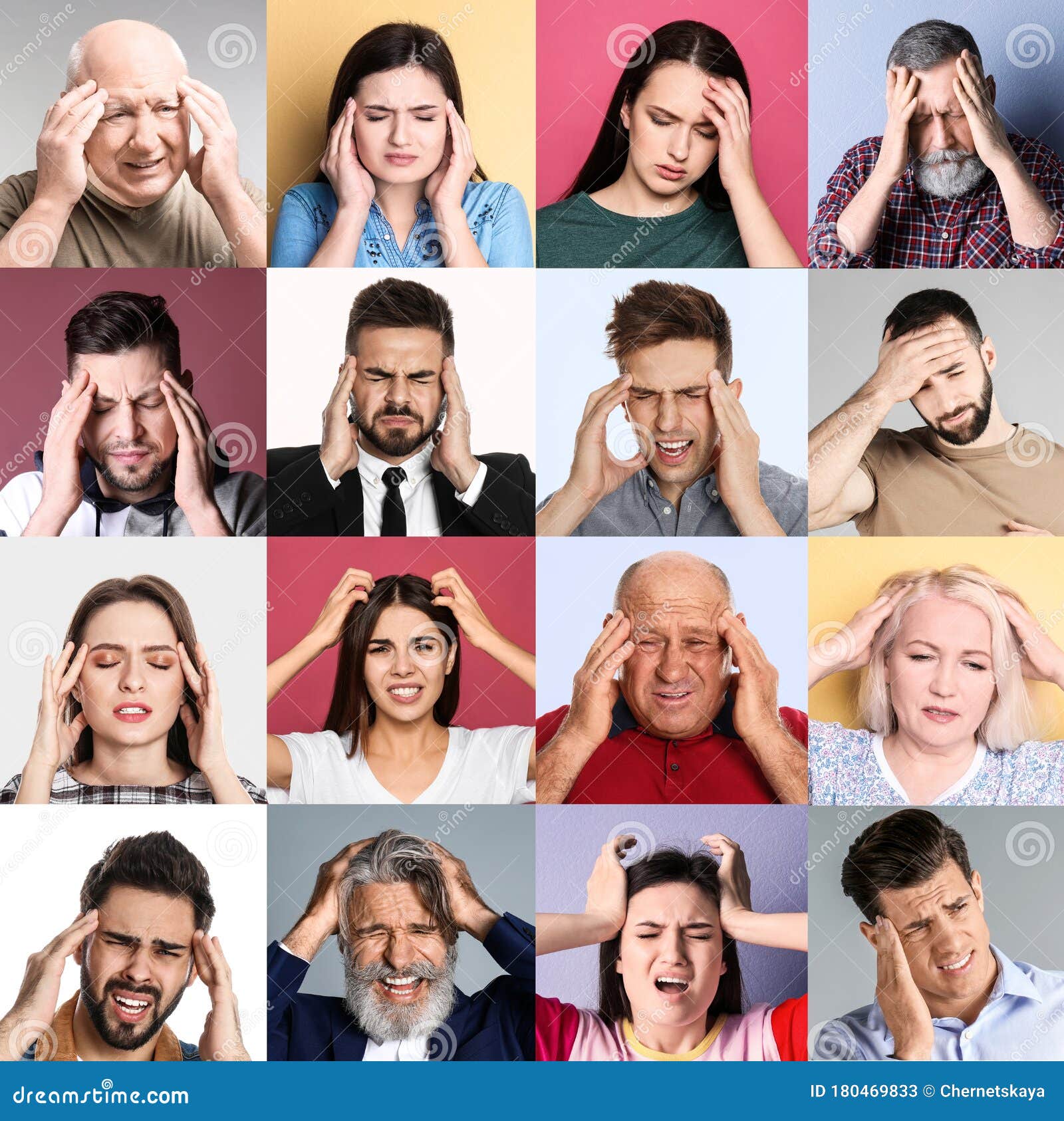 Collage With Stressed People On Color Backgrounds Royalty-Free Stock ...