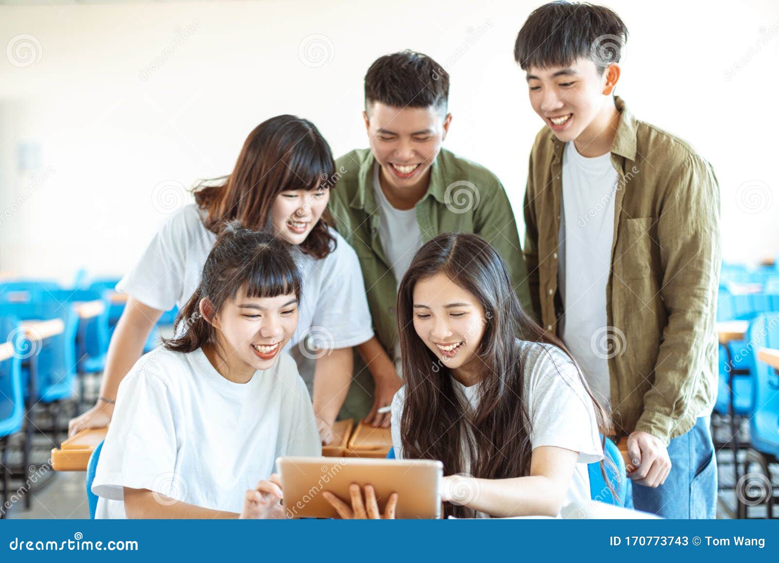 Collage Student Discuss with Classmate in Classroom Stock Image - Image ...