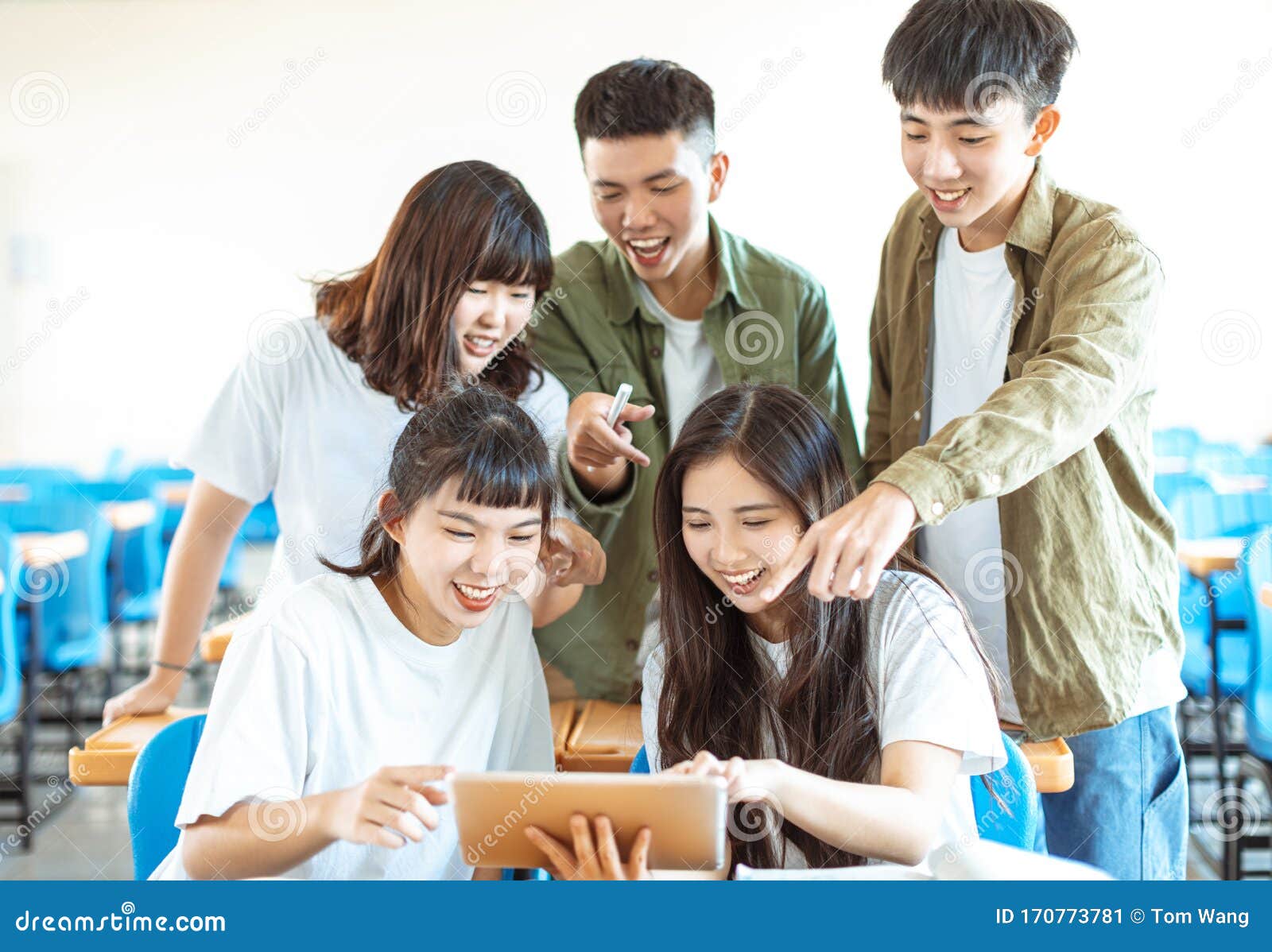 Collage Student Discuss with Classmate in Classroom Stock Image - Image ...