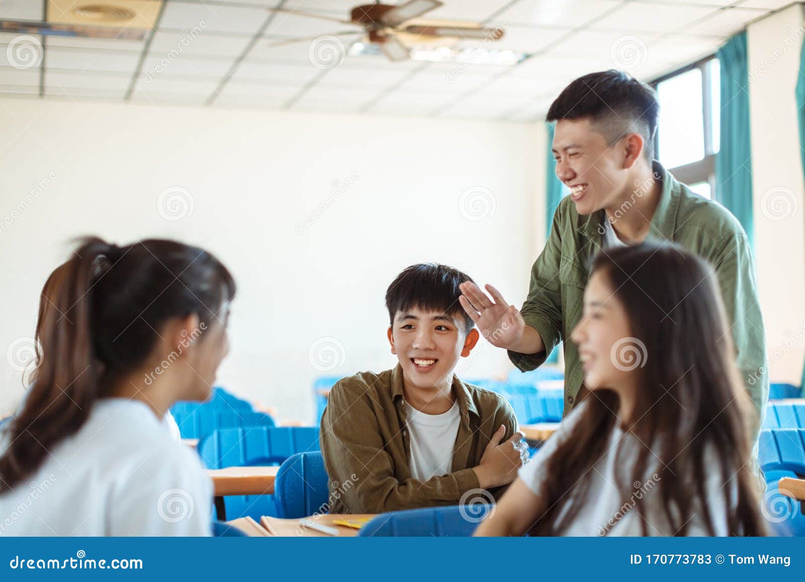 Collage Student Discuss with Classmate in Classroom Stock Image - Image ...