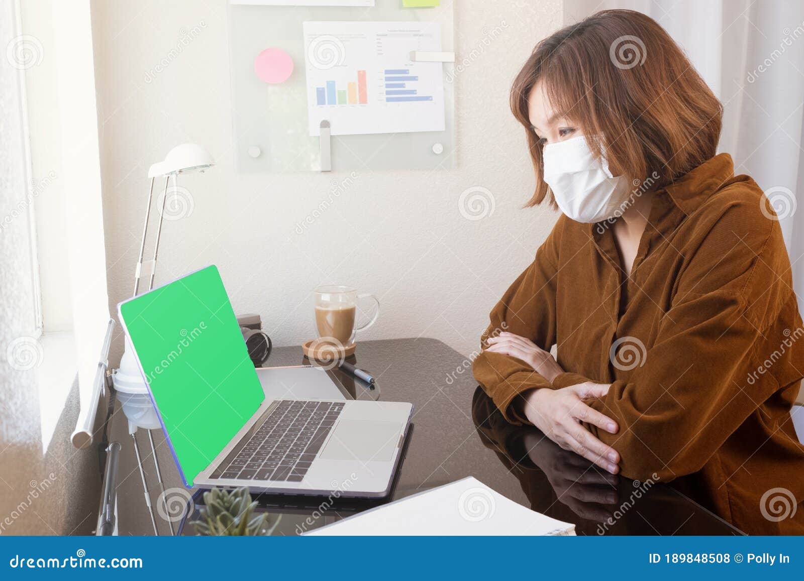 Collage Student Study Online Class from Home and Using Computer Stock ...