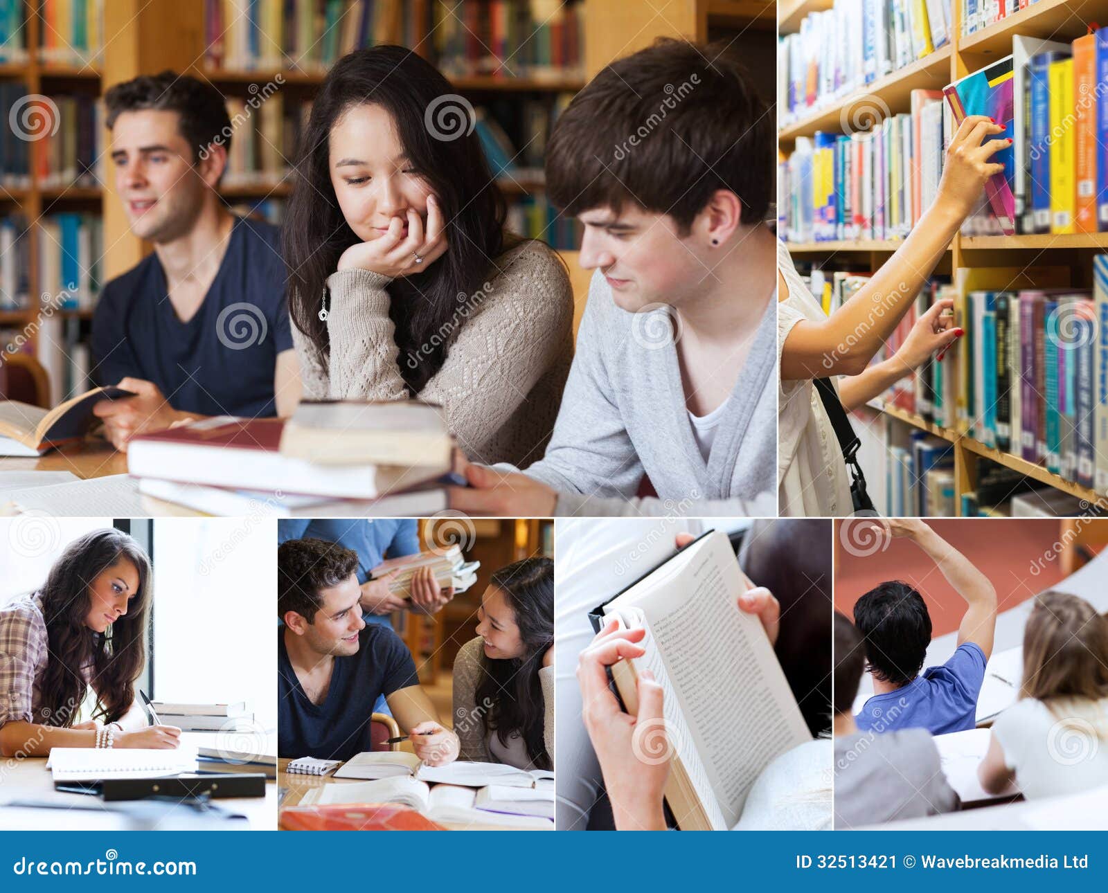 Collage of Students in Library Stock Image - Image of caucasian ...