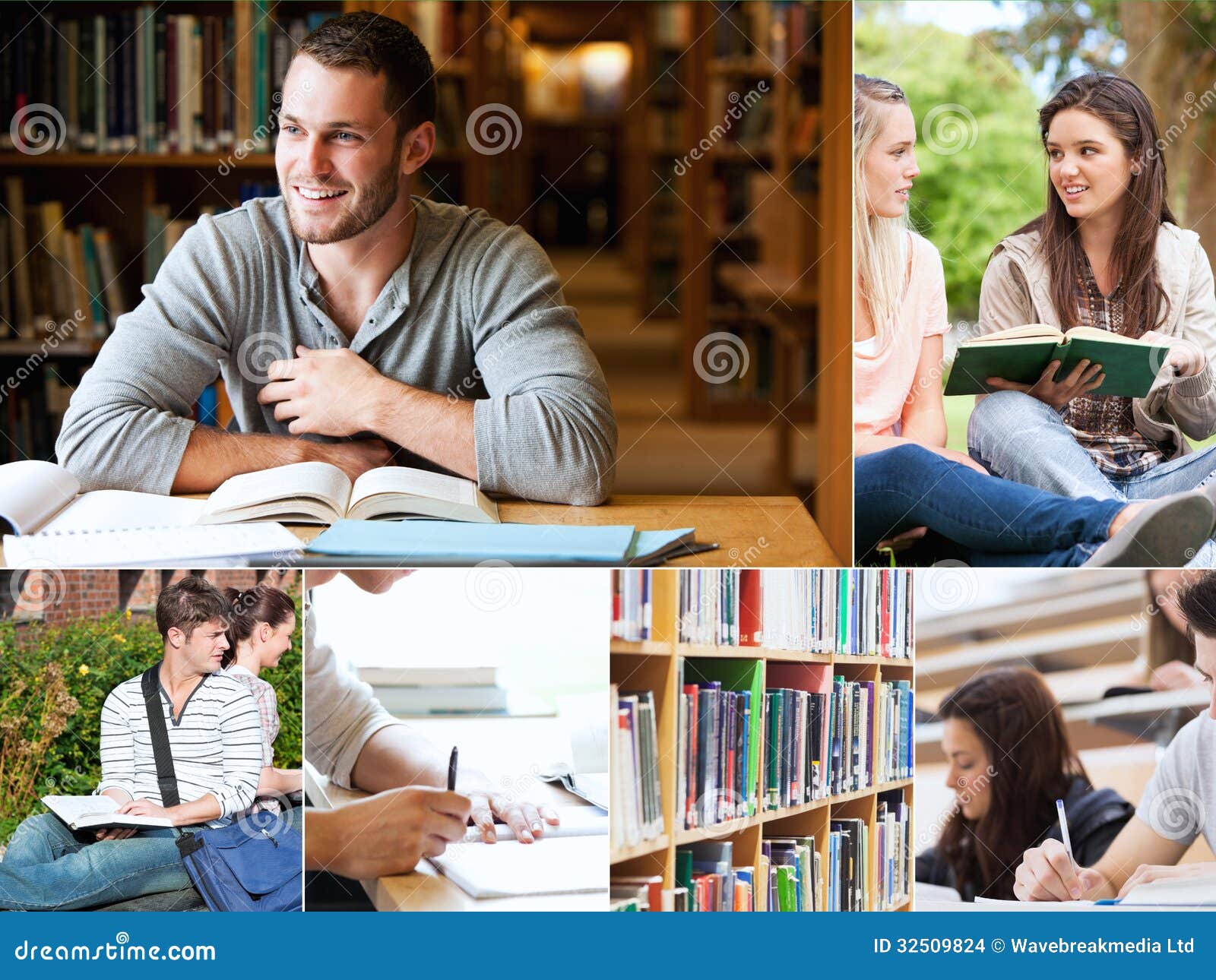 Collage of Students Reading Books Stock Photo - Image of bookshelf ...
