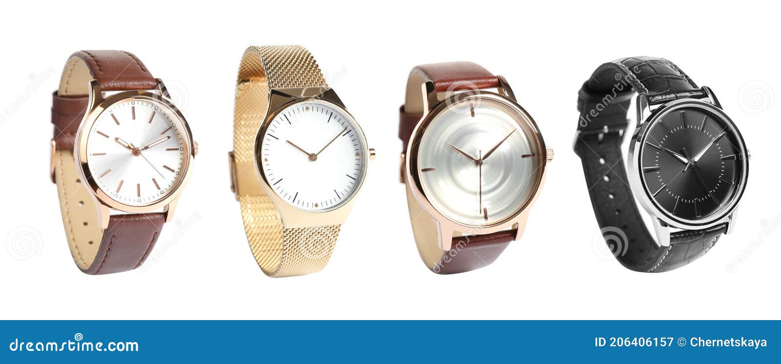 Collage of Stylish Watches on White Background. Banner Design Stock ...