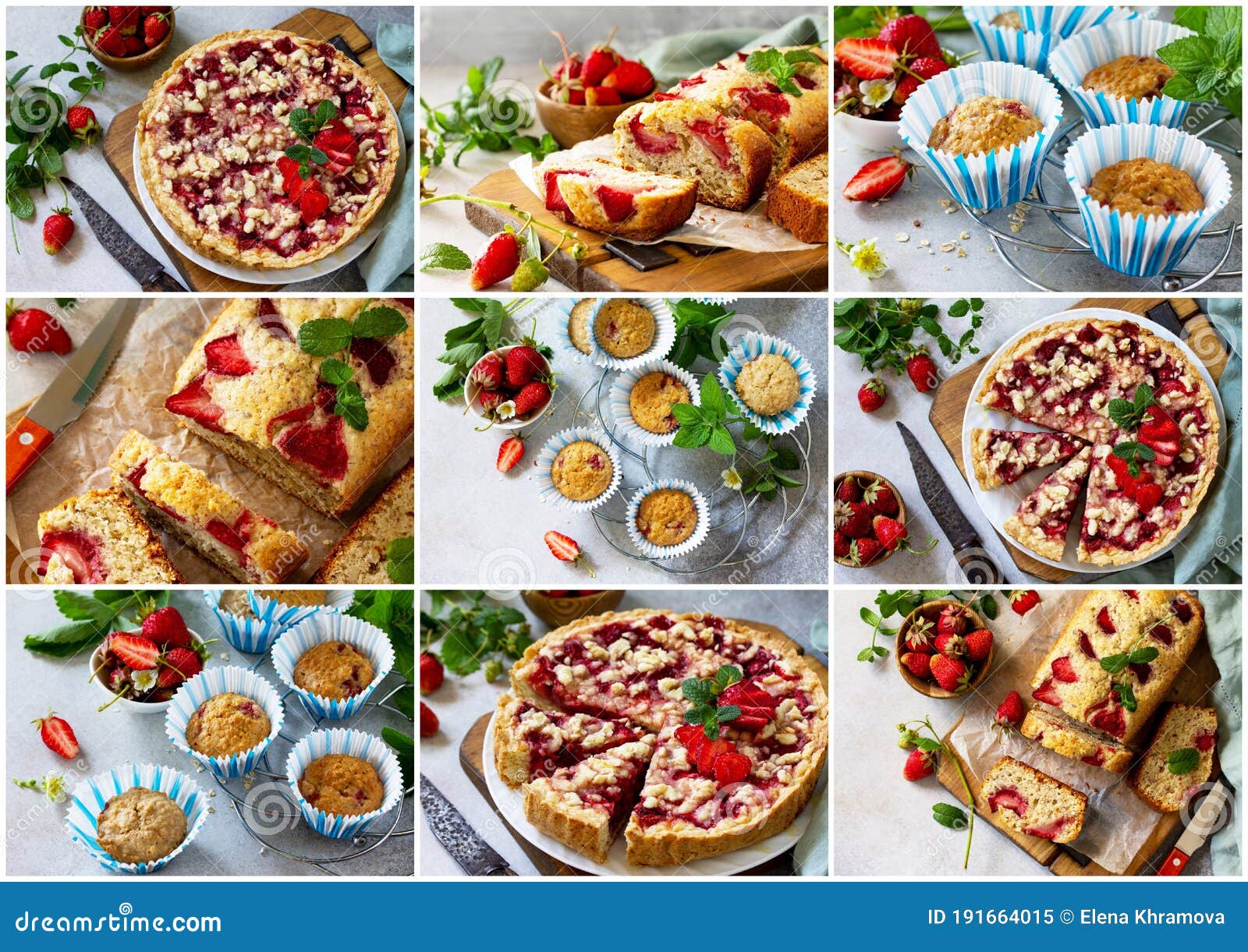 Collage Summer Baking. Strawberry Pastries - Cupcake, Pie and Muffins ...