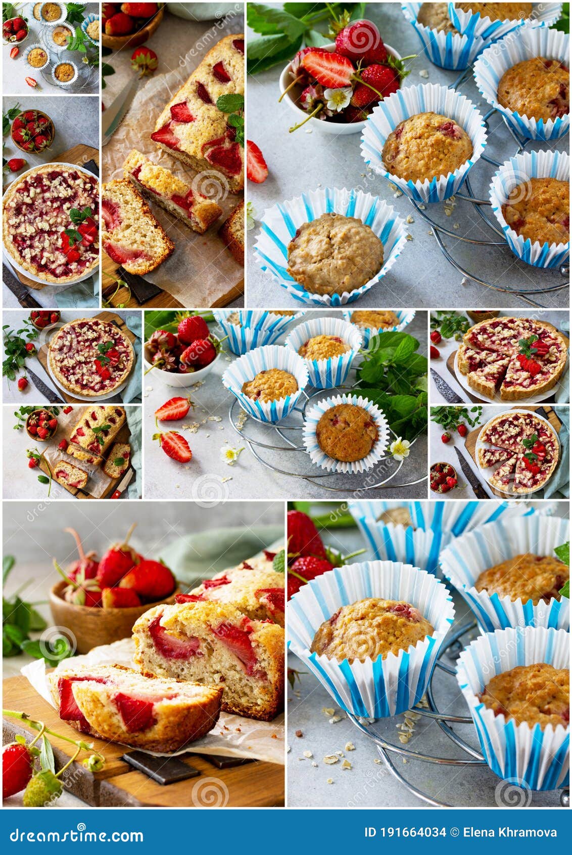 Collage Summer Baking. Strawberry Pastries - Cupcake, Pie and Muffins ...