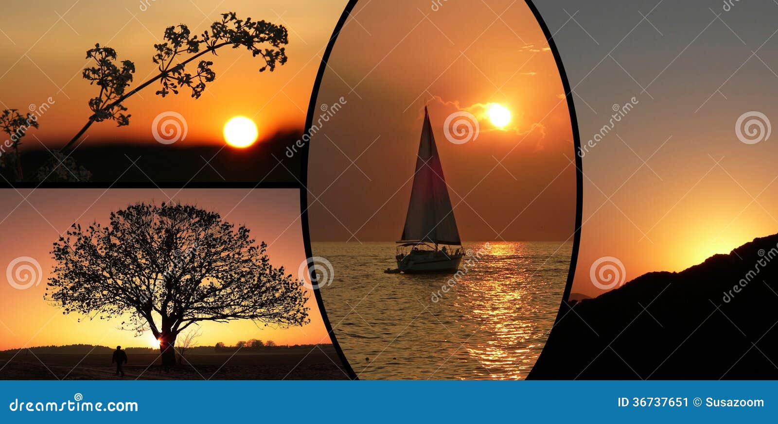 Collage of Sunset Landscape Stock Image - Image of colorful, meditation ...