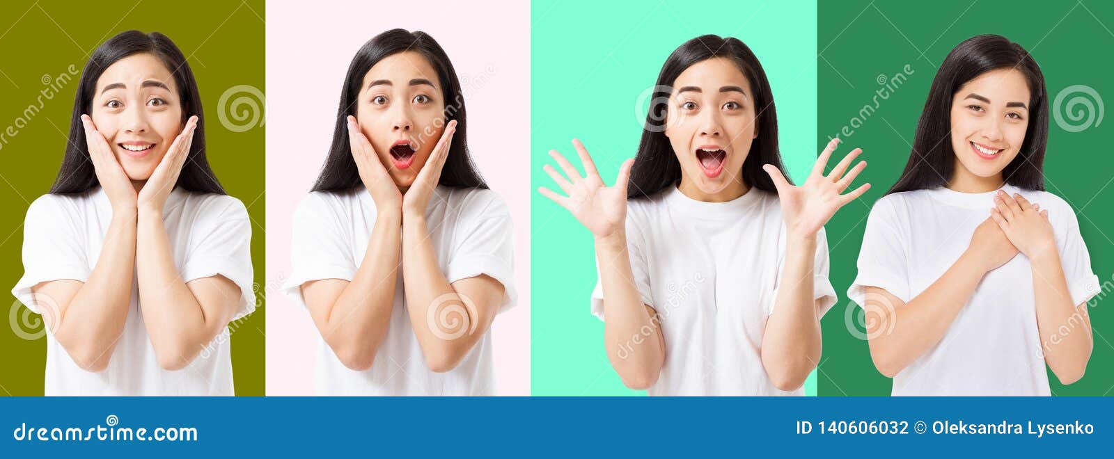 Collage Of Surprised Shocked Excited Asian Woman Face Isolated On ... Collage Of Surprised Shocked Excited Asian Woman Face Isolated On ...