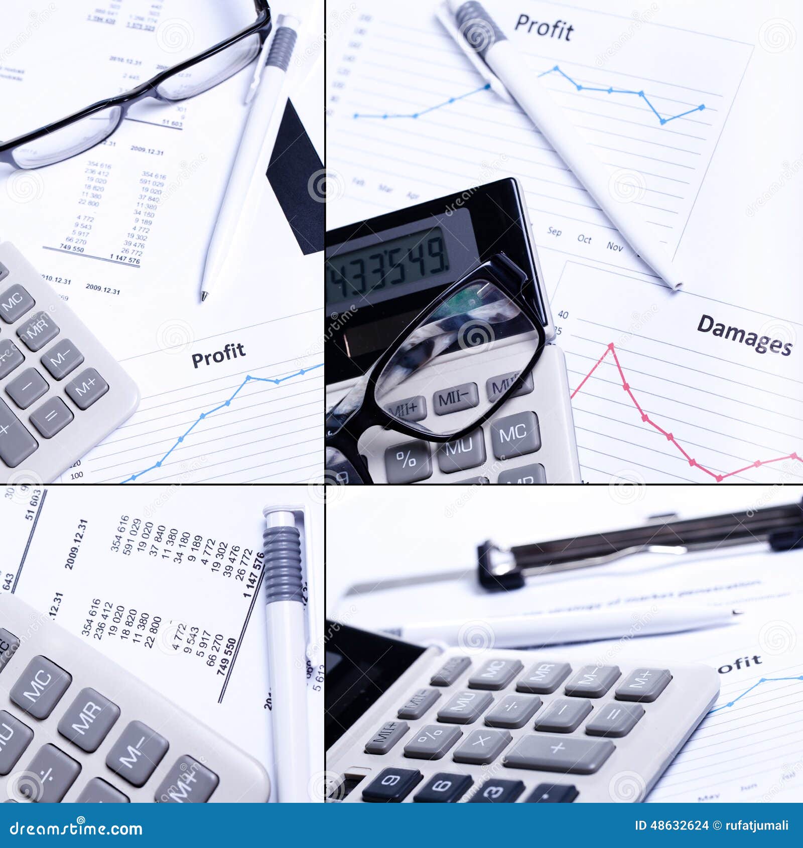 Collage. Table Full of Graphs Stock Photo - Image of exchange ...