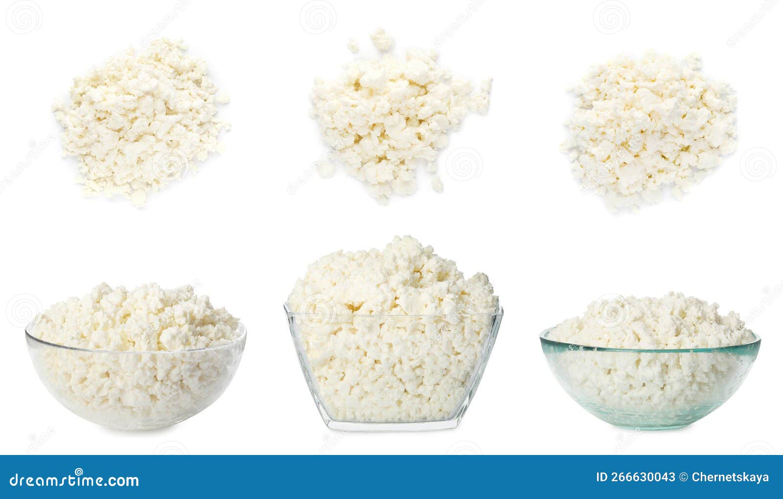Collage with Tasty Cottage Cheese on White Background Stock Image ...