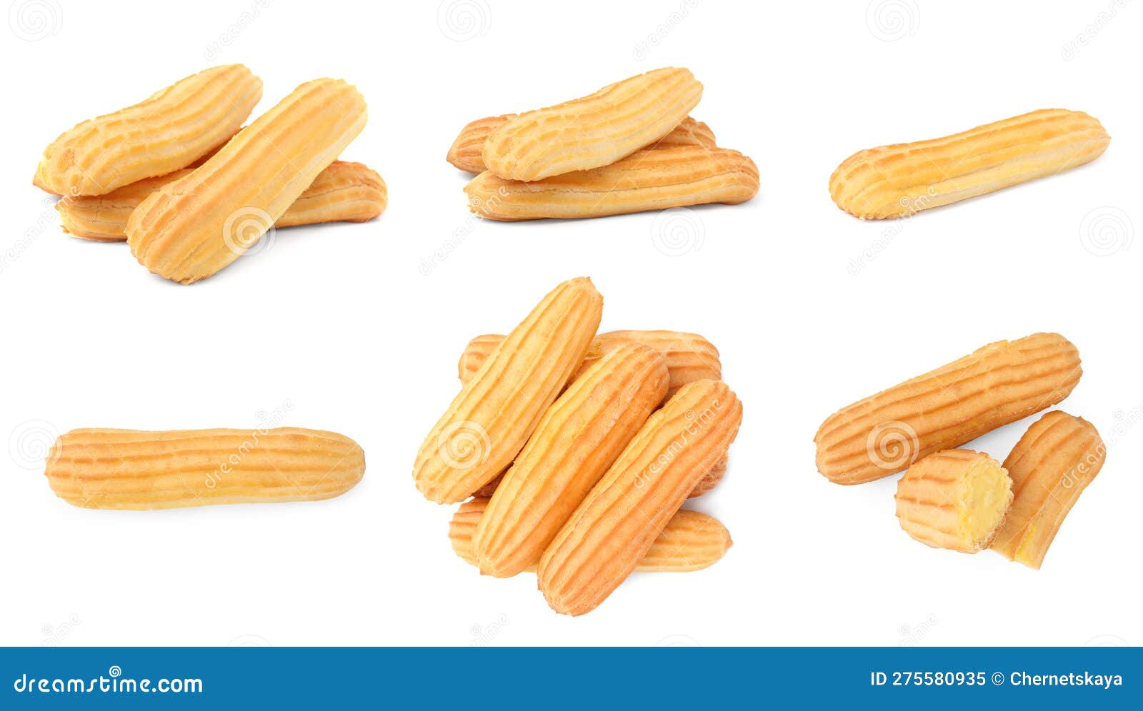 Collage with Tasty Eclairs on White Background Stock Image - Image of ...