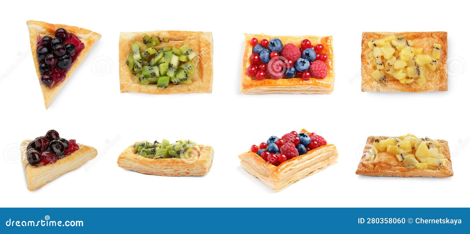 Collage with Tasty Puff Pastries on White Background Stock Photo ...