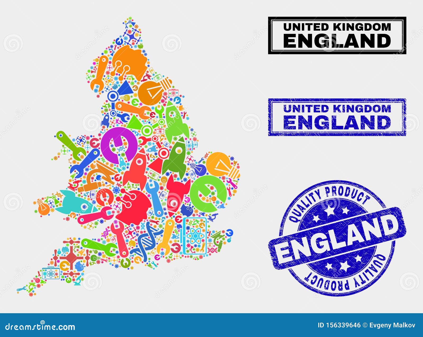 Collage of Technology England Map and Quality Product Stamp Seal Stock ...