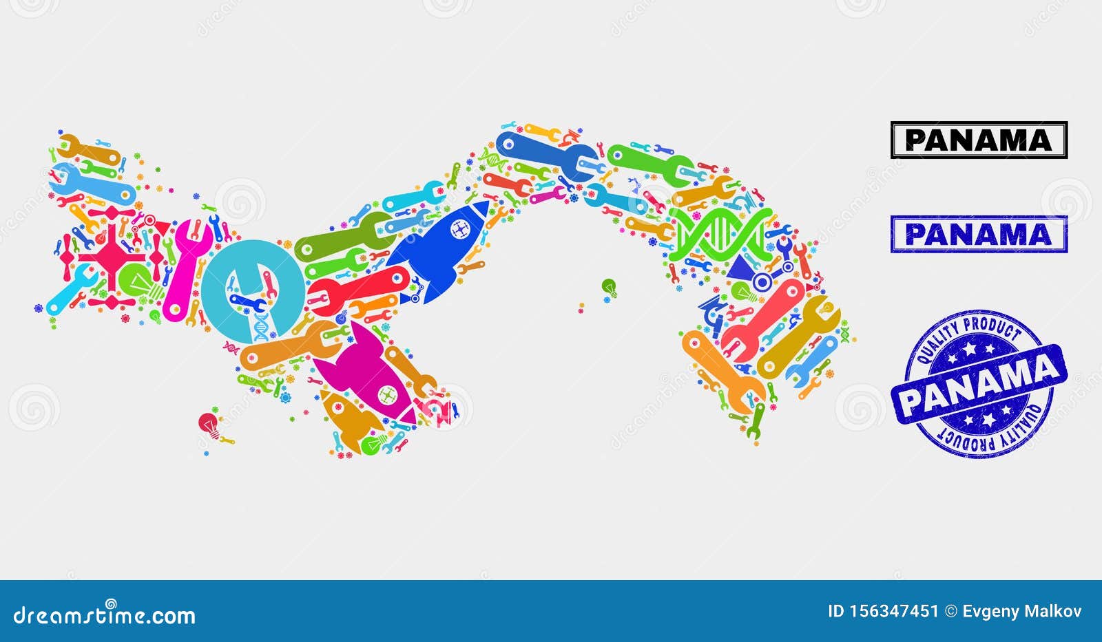 Collage of Technology Panama Map and Quality Product Stamp Stock Vector ...