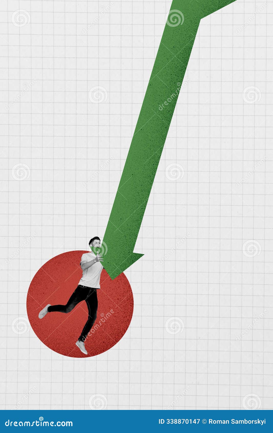 Collage Template of Afraid Scared Man Huge Arrow Fall Down Direction ...