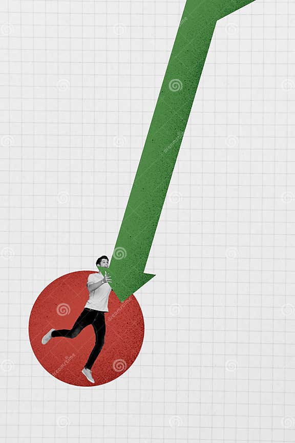 Collage Template of Afraid Scared Man Huge Arrow Fall Down Direction ...