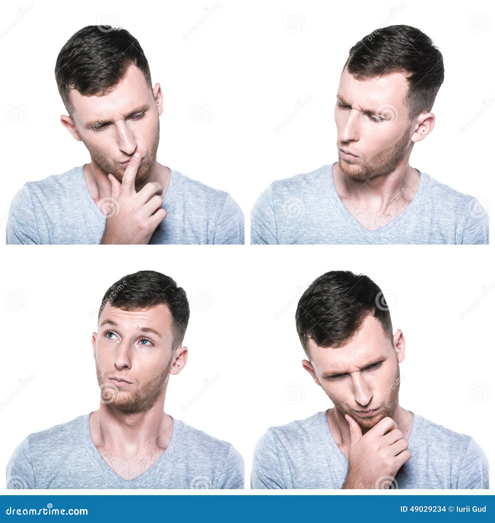 Collage of Thoughtful Face Expressions Stock Photo - Image of model ...