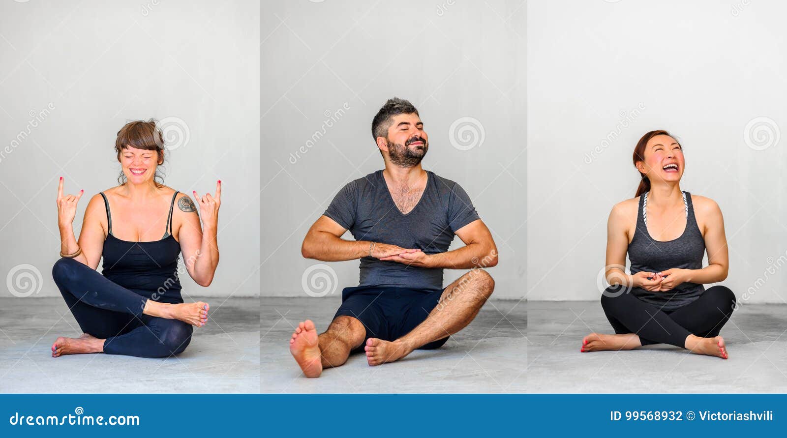 Collage of Three: Yoga Students Showing Different Yoga Poses Stock ...