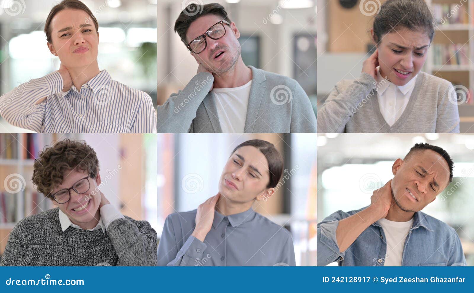 Collage of Tired People Having Neck Pain Stock Image - Image of afro ...