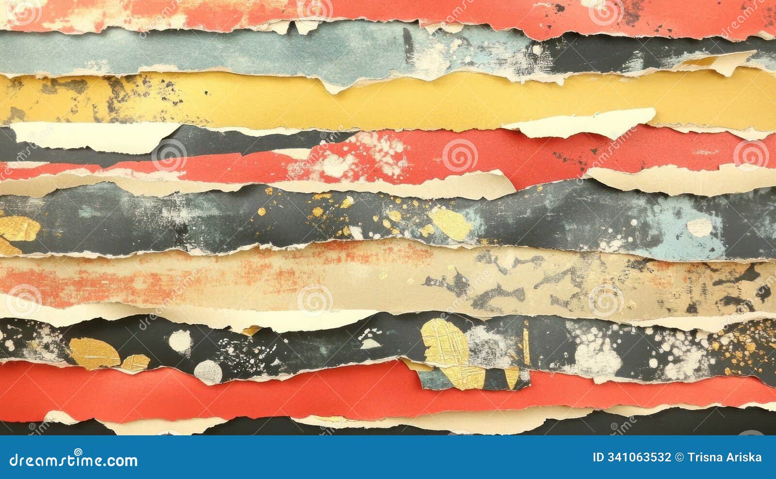 A Collage of Torn Paper Strips in Various Colors and Textures, Creating ...