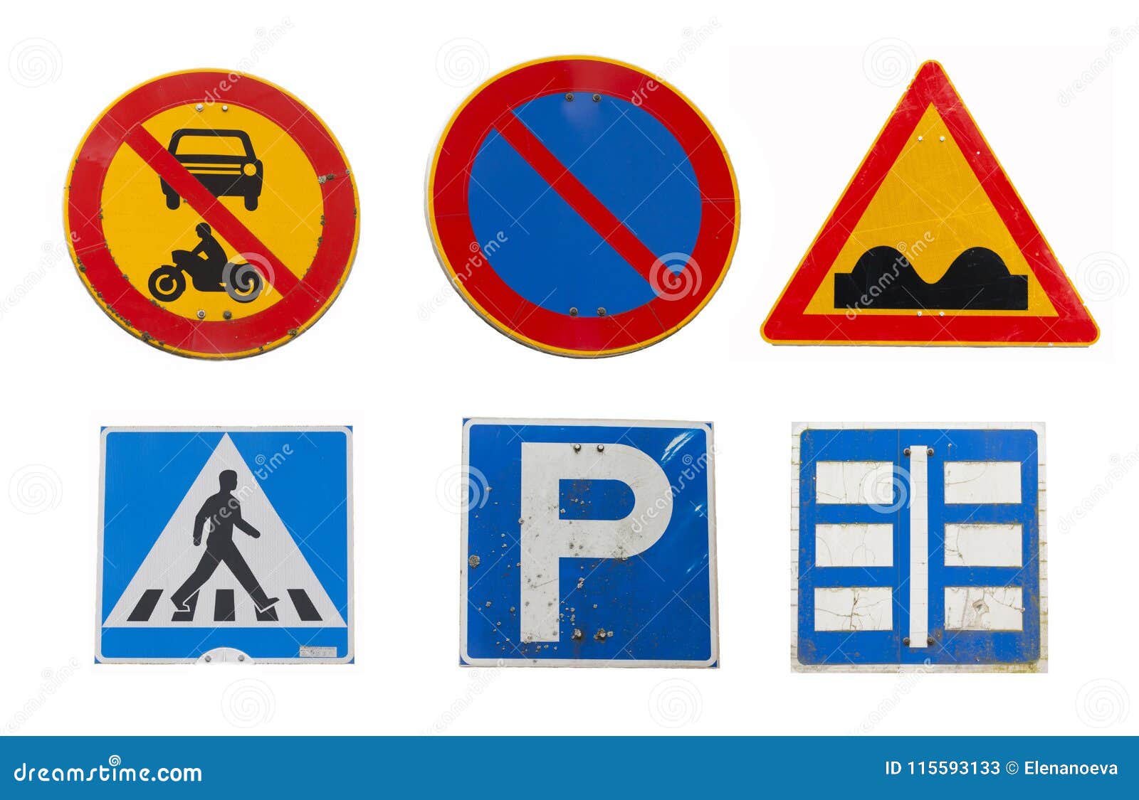 Collage of Traffic Road Signs on White Background. Stock Image - Image ...