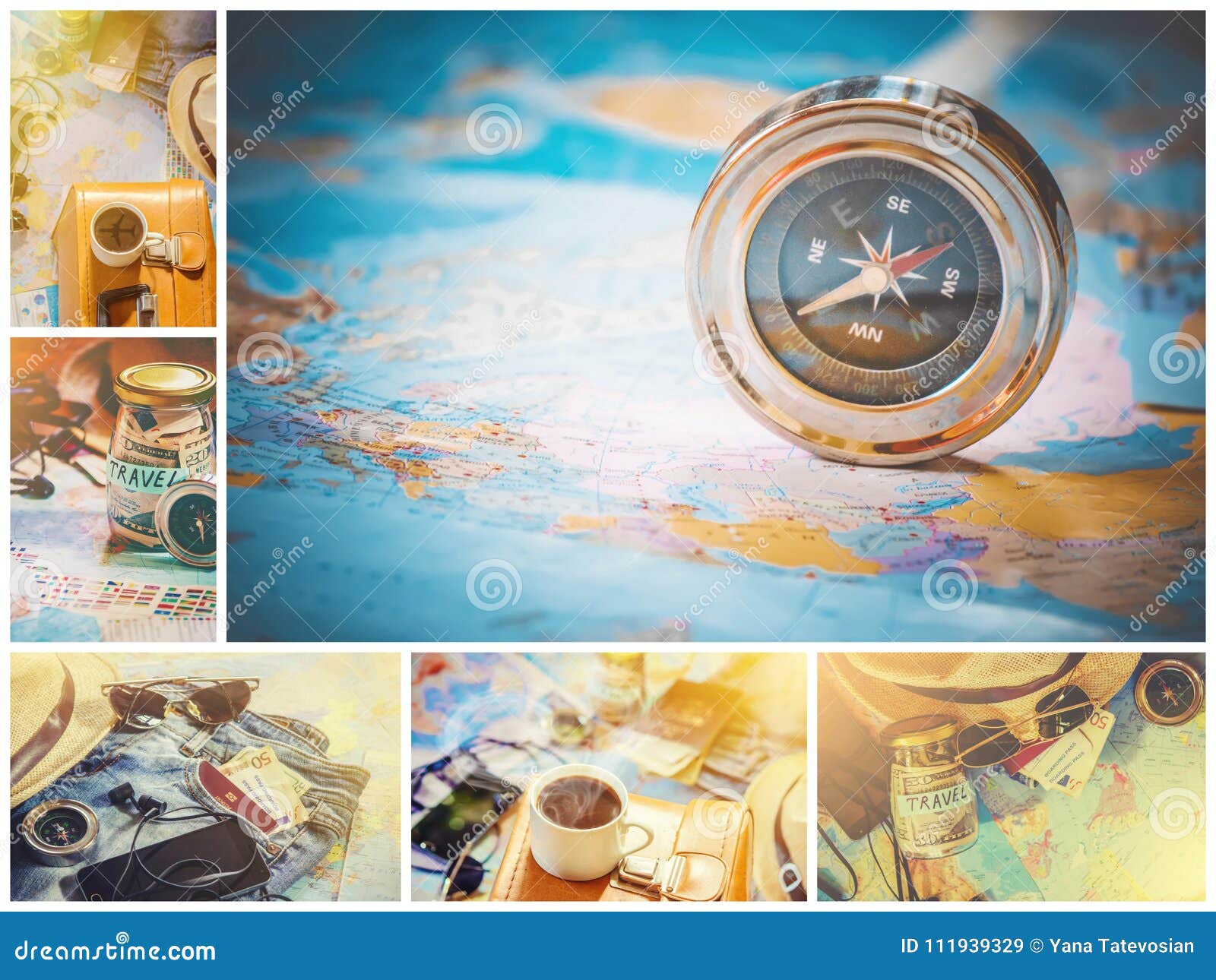 Collage Travel. map. Good. stock image. Image of decor - 111939329