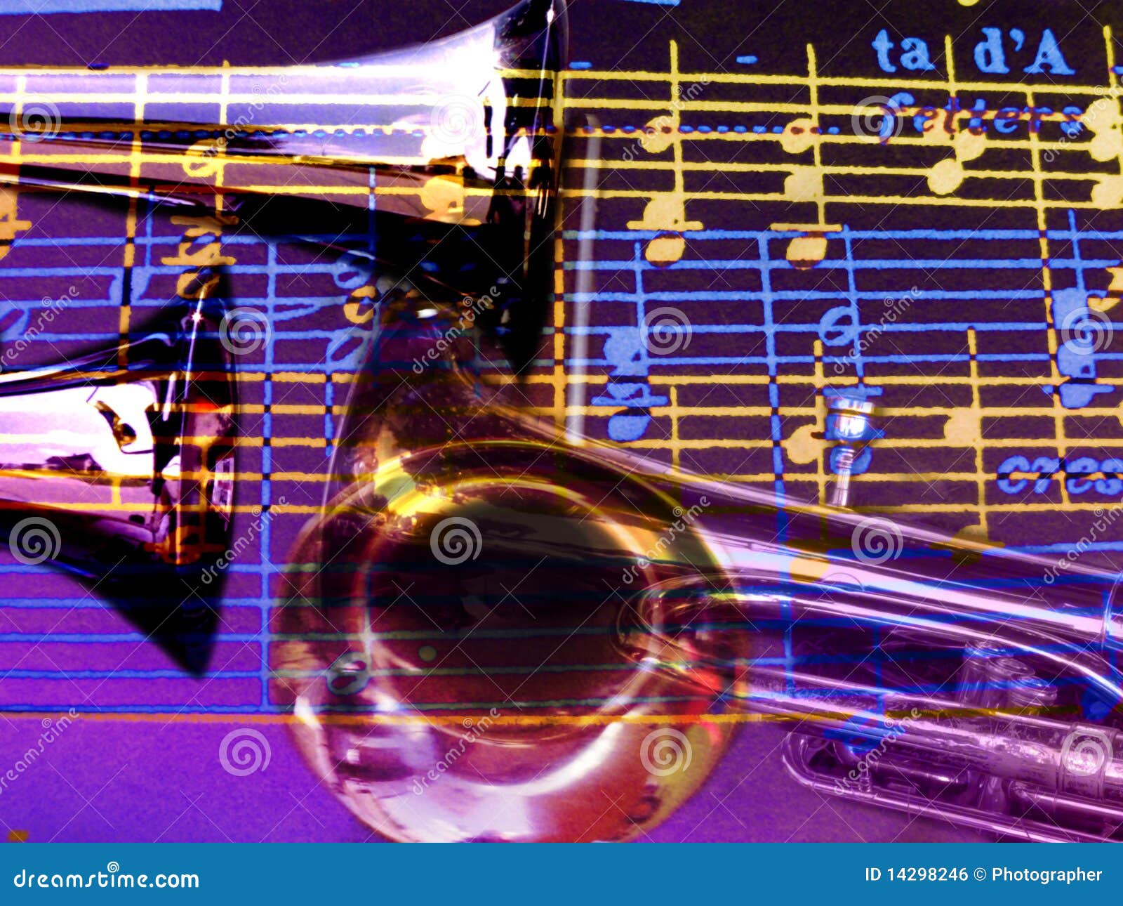 Collage of Trumpets and Music Stock Illustration - Illustration of horn ...