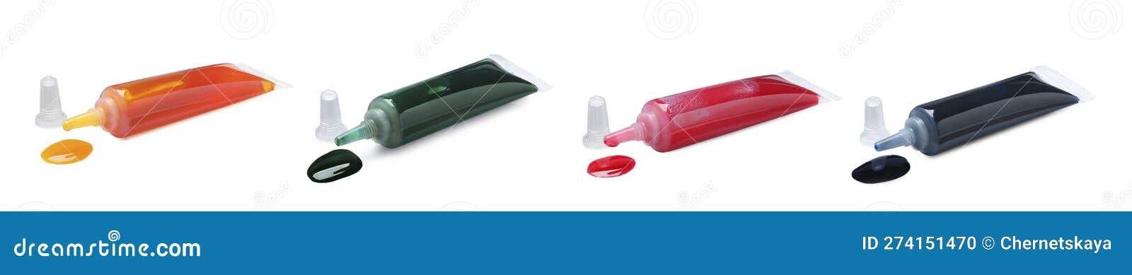 Collage of Tubes with Different Food Coloring Isolated on White Stock ...
