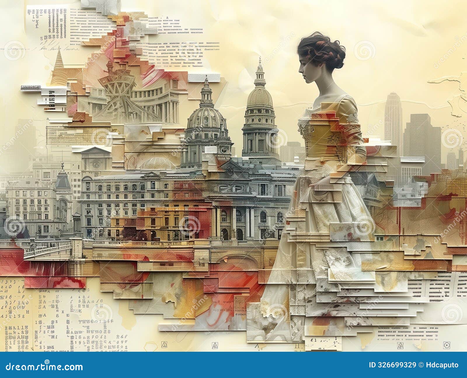 Collage-type Drawing and Prints of Classical Buildings and a Woman from ...