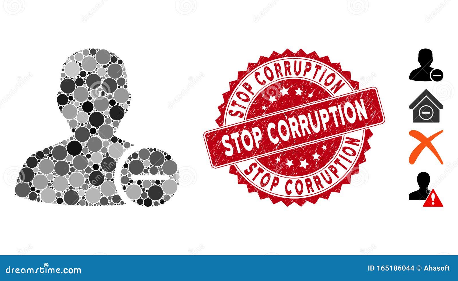Collage User Remove Icon with Grunge Stop Corruption Seal Stock Vector ...