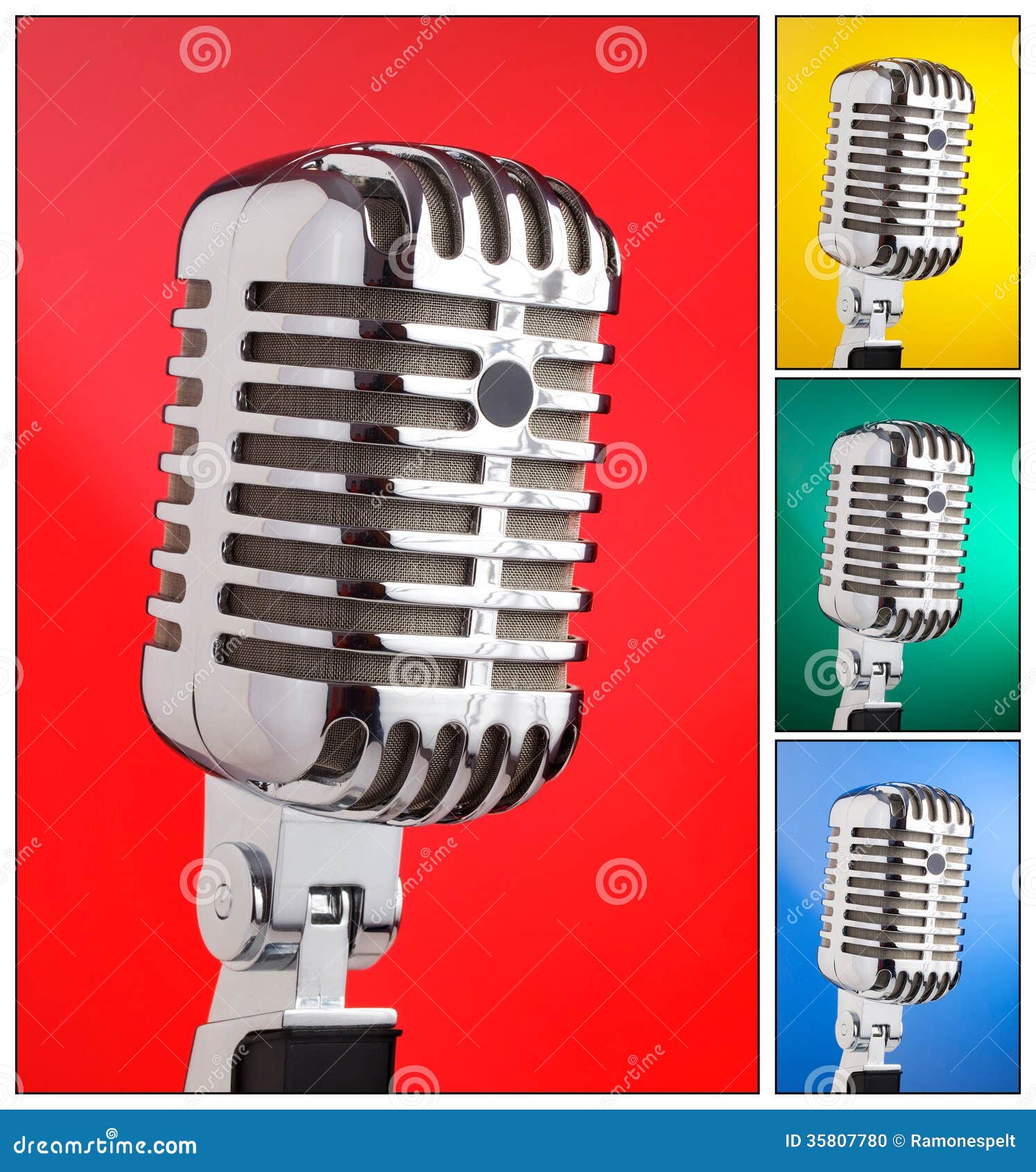 Collage Van Microfoons Met Verschillende Kleuren Stock Foto - Image of ...