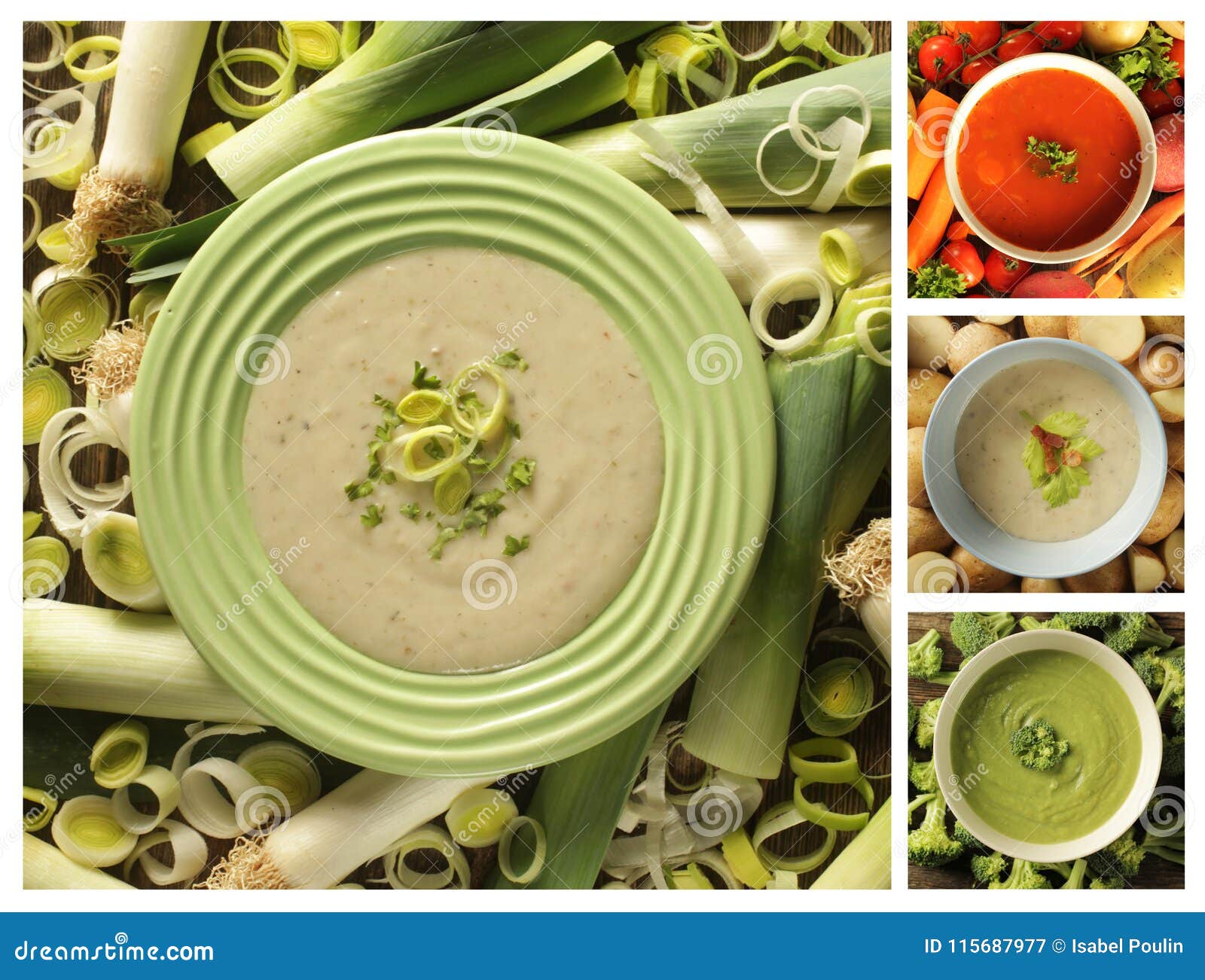 Collage Van Selderiesoep Met Verschillend Ander Soort Soep Stock ...