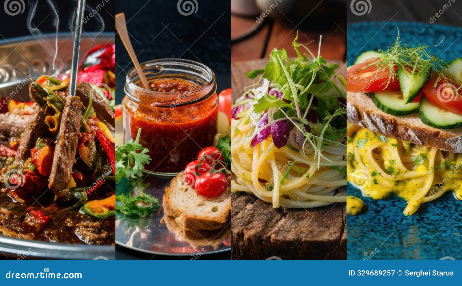 A Collage of a Variety of Food Items on Plates and in Jars, AI Stock ...