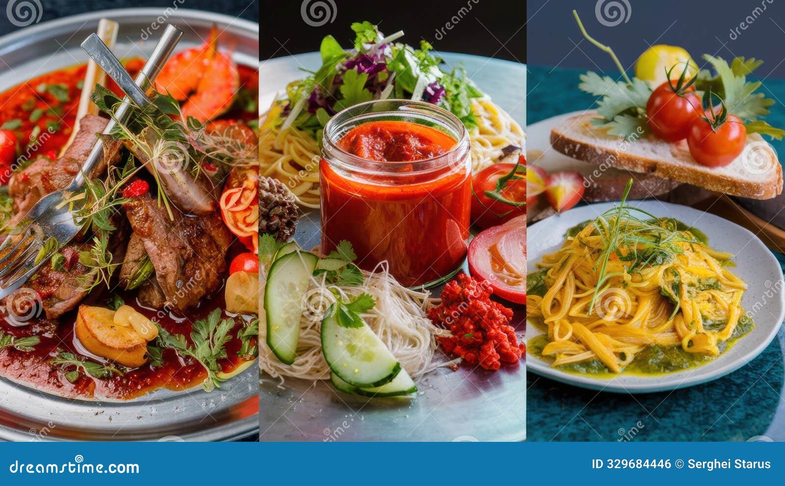 A Collage of a Variety of Food on Plates and in Jars, AI Stock Photo ...